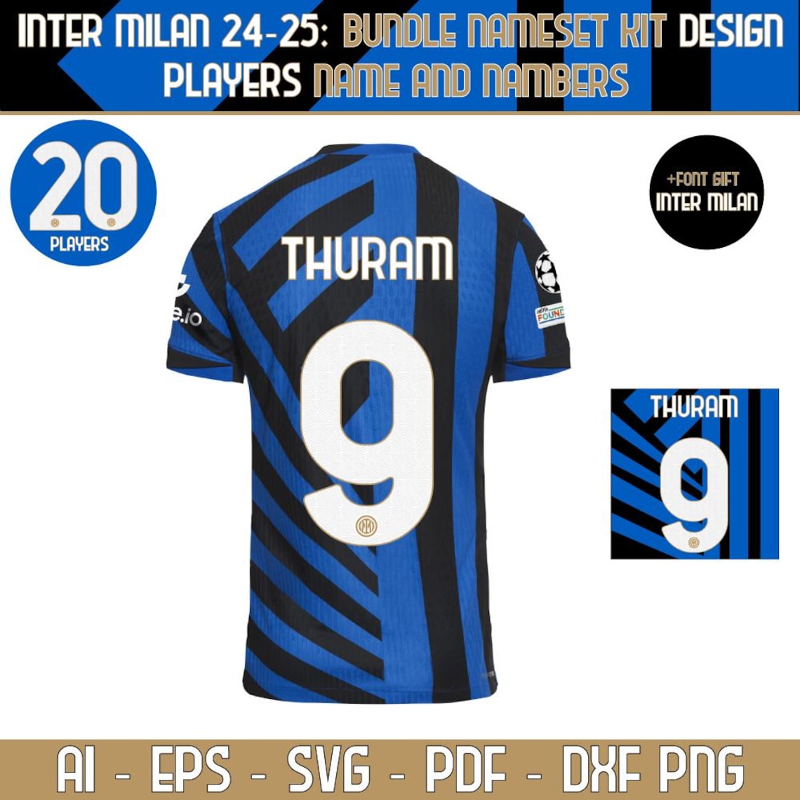 Inter Milan 24-25 Jersey Nameset: Player Names & Numbers (digital ...