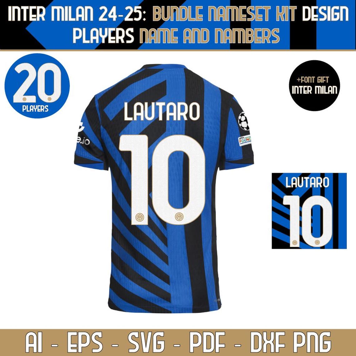 Inter Milan 24-25 Jersey Nameset: Player Names & Numbers (digital ...