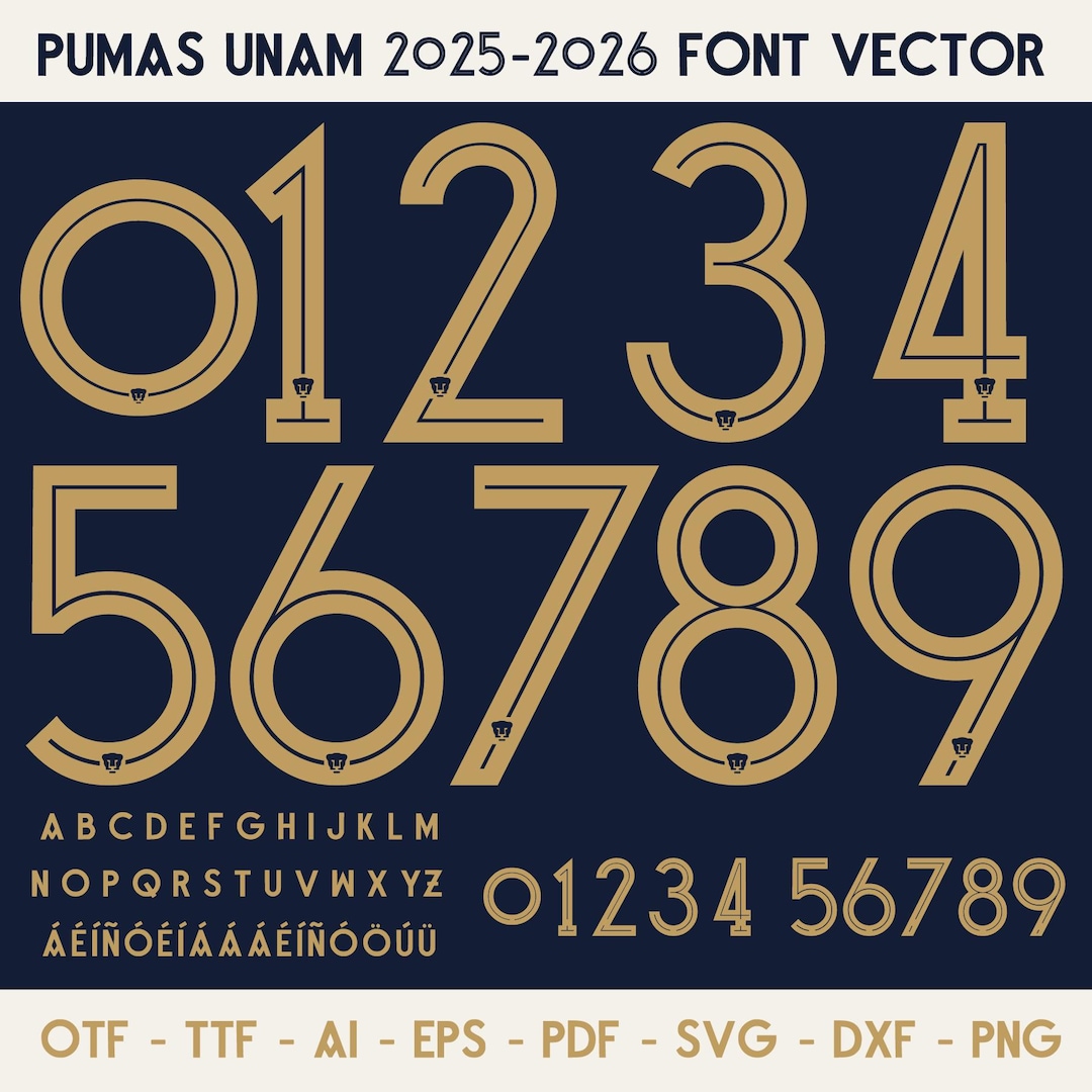 Font Vector Pumas Unam 2025-2026 Jersey Font Vector Numbers | Football ...