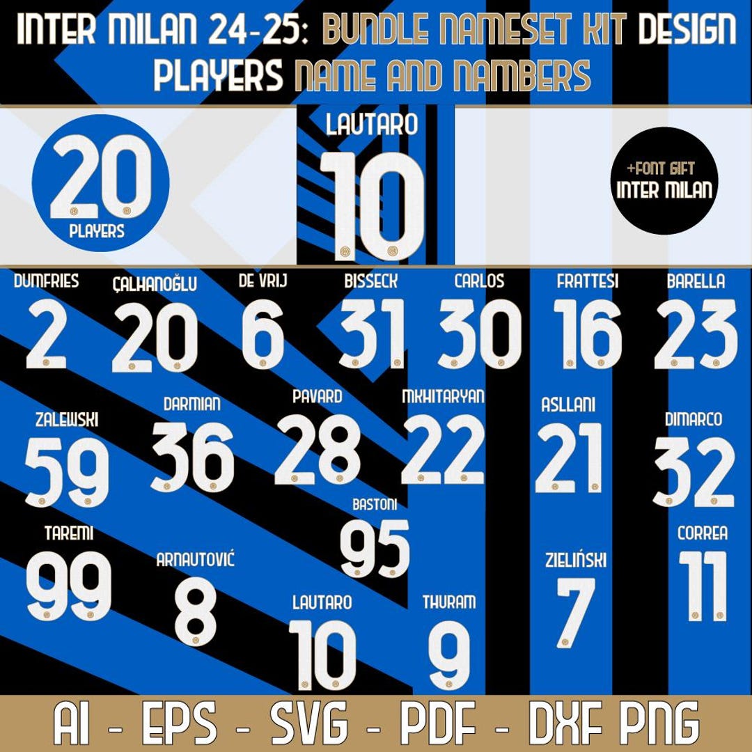 Inter Milan 24-25 Jersey Nameset: Player Names & Numbers (digital ...