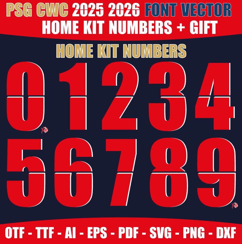 Paris Saint Germain Font Vector, PSG Shirt Numbers (digital Download ...