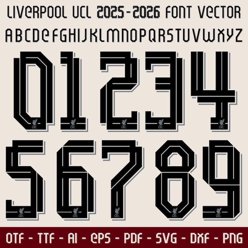 Liverpool 2025-26 Font Vector: UCL Home & Away Kit (digital Download ...