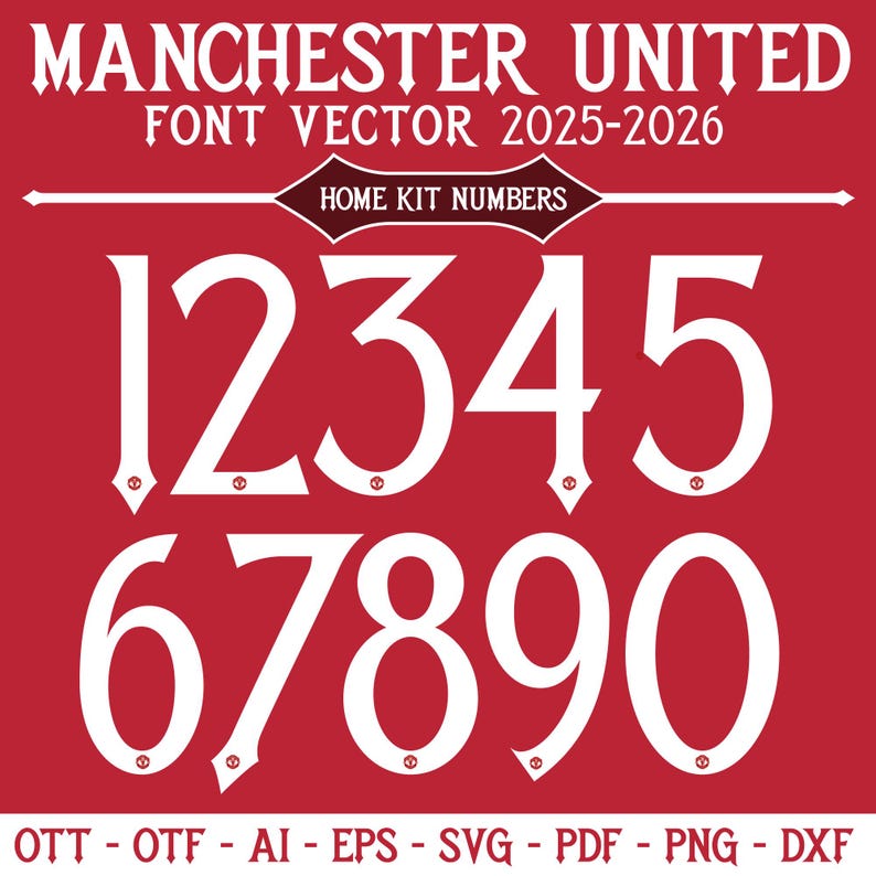 Manchester United 2025-26 Font Vector: Home & Away Kit, Third Kit ...