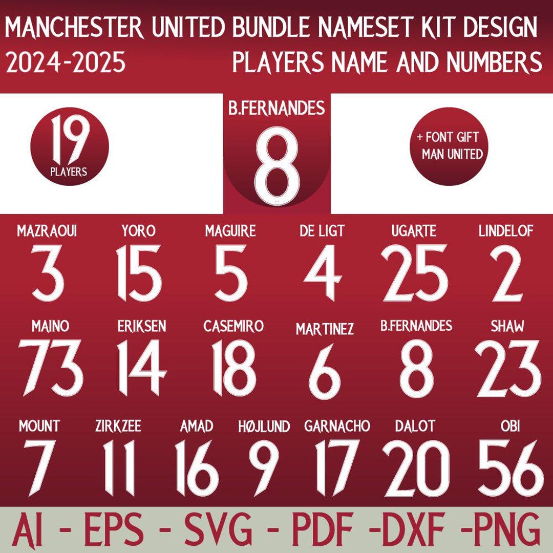 Manchester United Jersey 25 Bundle: Player Names & Numbers (digital ...