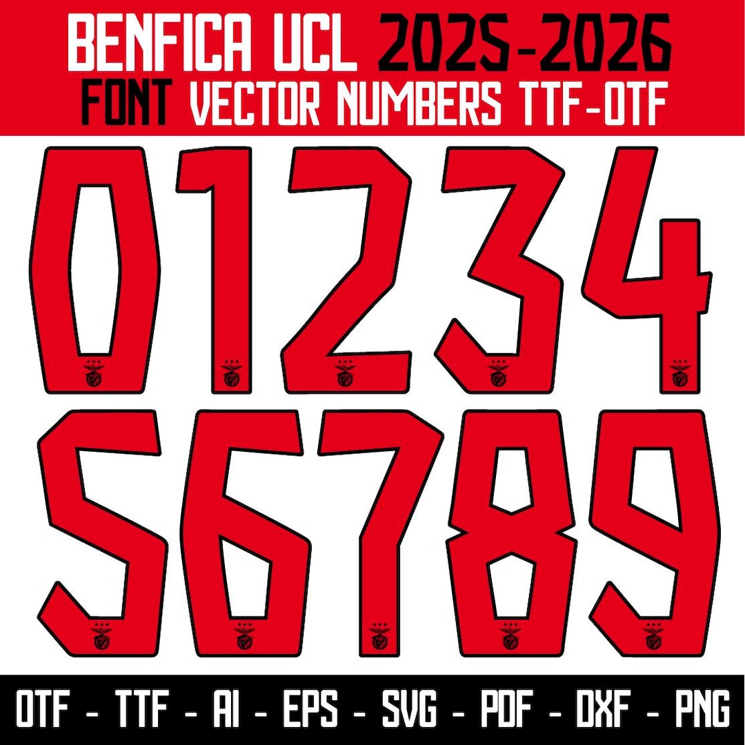 Benfica 25-26 Font: UCL Football Shirt Name Numbers (digital Download ...