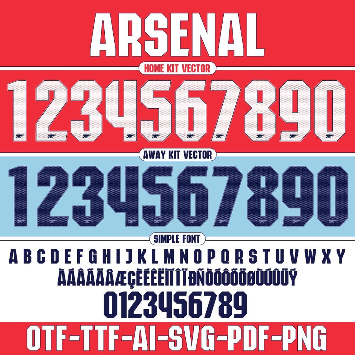 Font Vector Arsenal 2025 Font Otf,ttf, AI, Svg, Pdf, Png Arsenal Shirt ...