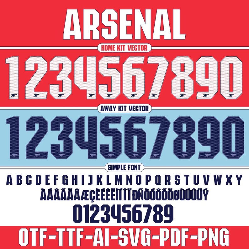 Font Vector Arsenal 2025 Font Otf,ttf, AI, Svg, Pdf, Png Arsenal Shirt ...