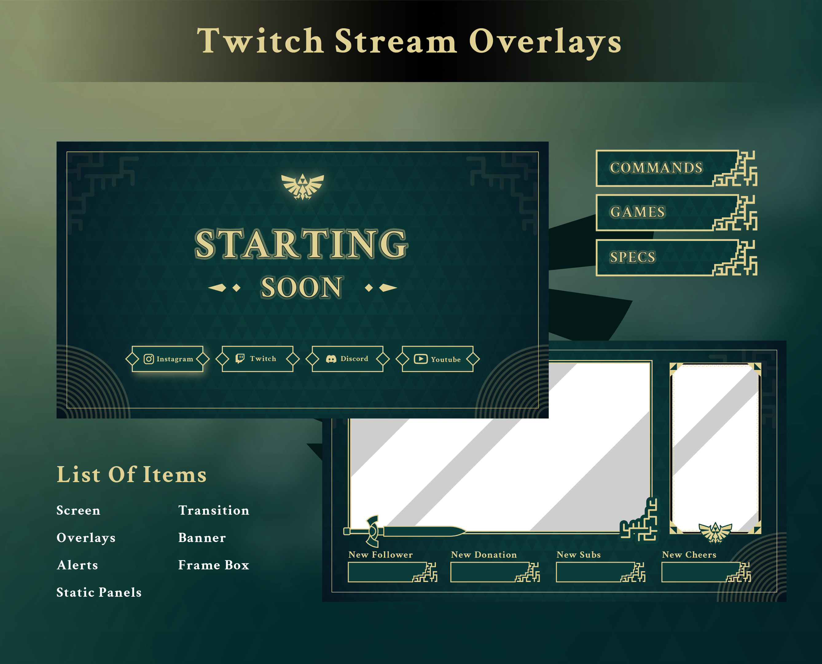 Legend of Zelda Animated Stream Package/stream Overlay/twitch Stream Overlay/screens, Overlays ...
