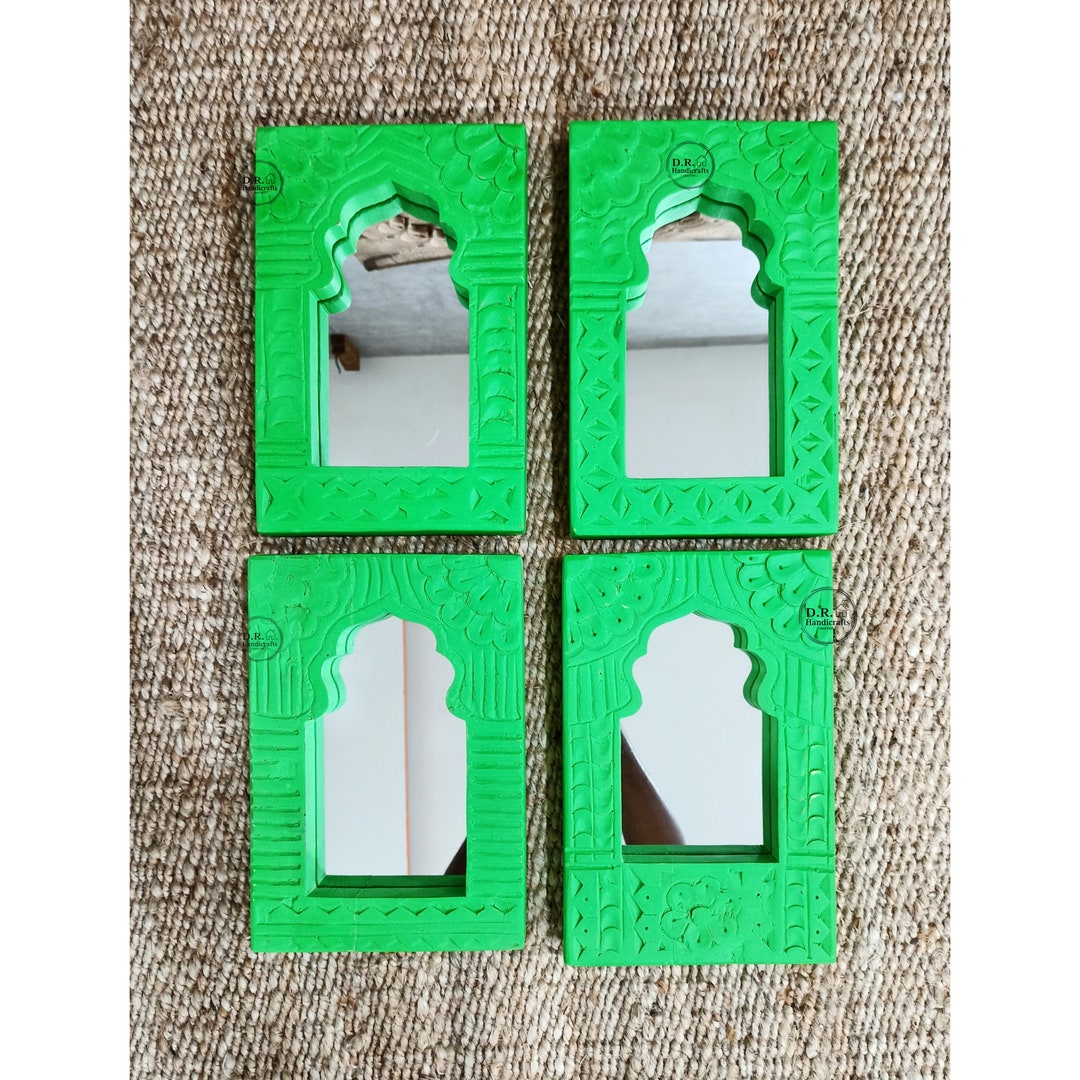 Indian Wooden Carved Wall Hanging Mirror Frame ( Set of 4 ) Home Decor ...