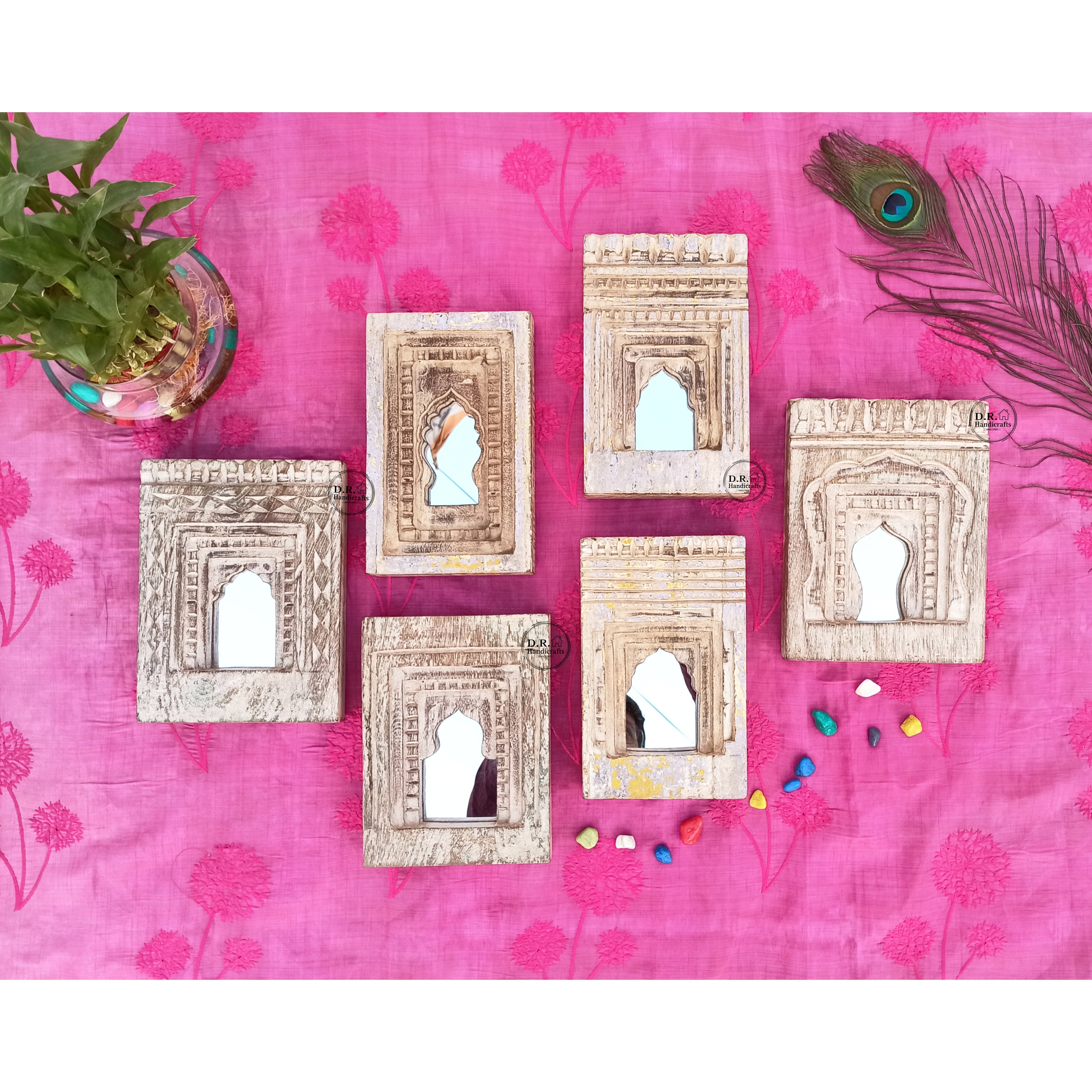 Indian Wooden Carved Wall Hanging Temple Mirror Frame set of 6 / Wall ...