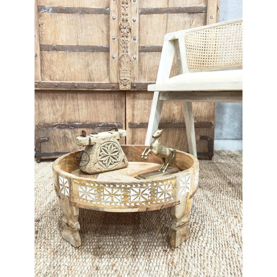 Indian Wooden Carved Chakki Table / Wooden Grinder Table / Handmade ...