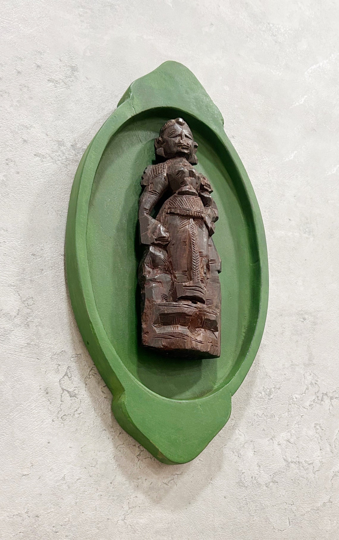 Indian Wooden Wall Hanging Marapachi Doll Bowl Panel Vintage Marapachi ...