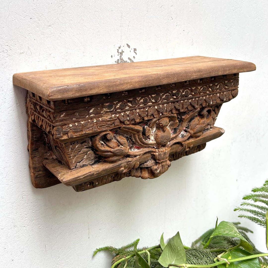 Indian Antique Wooden Wall Decor Shelf With Natural Finish Vintage ...