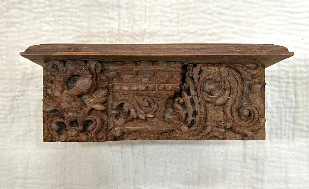 Indian Antique Wooden Wall Decor Shelf With Natural Finish Vintage ...