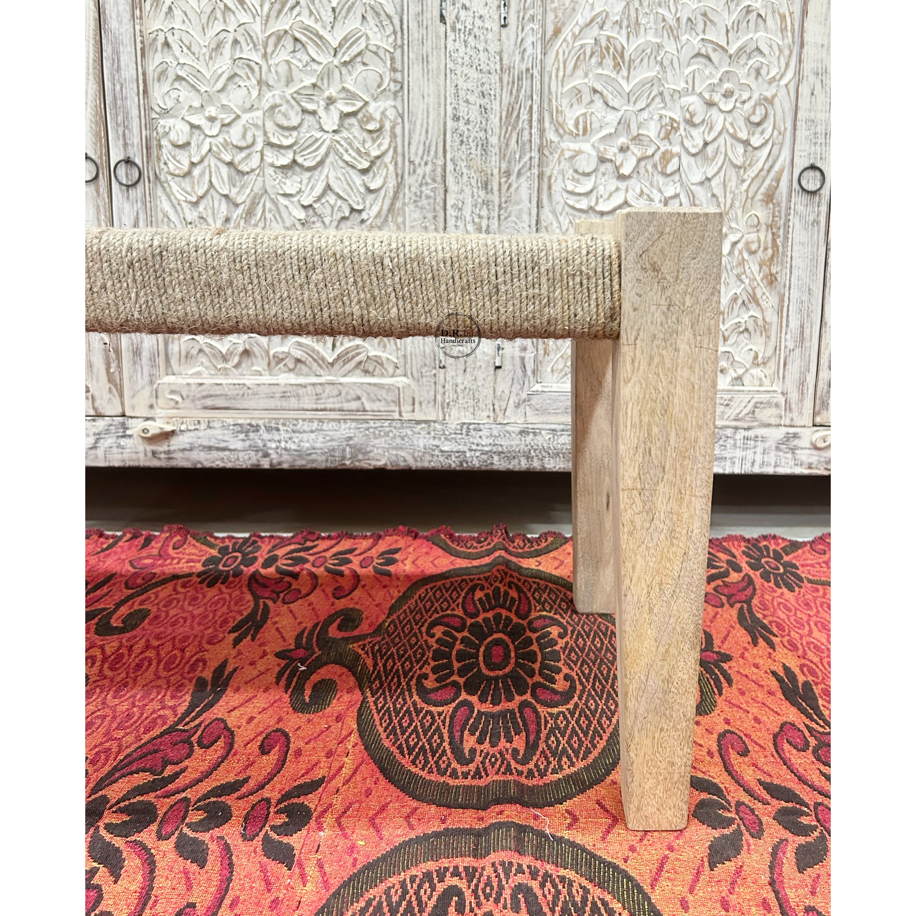 Indian Wooden Handmade Village Charpai Bench With Jute Rope Traditional ...