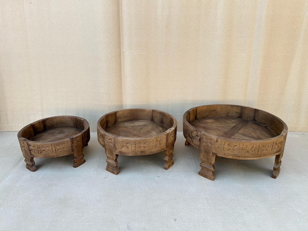 Indian Vintage Chakki Table Set of Three Handcrafted Wooden Tables ...