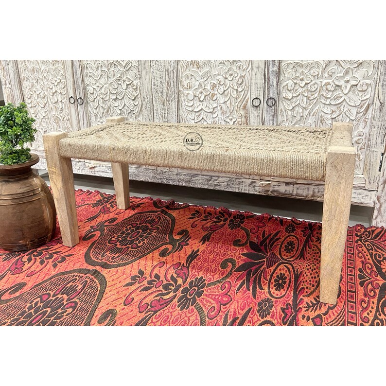 Indian Wooden Handmade Village Charpai Bench With Jute Rope Traditional ...