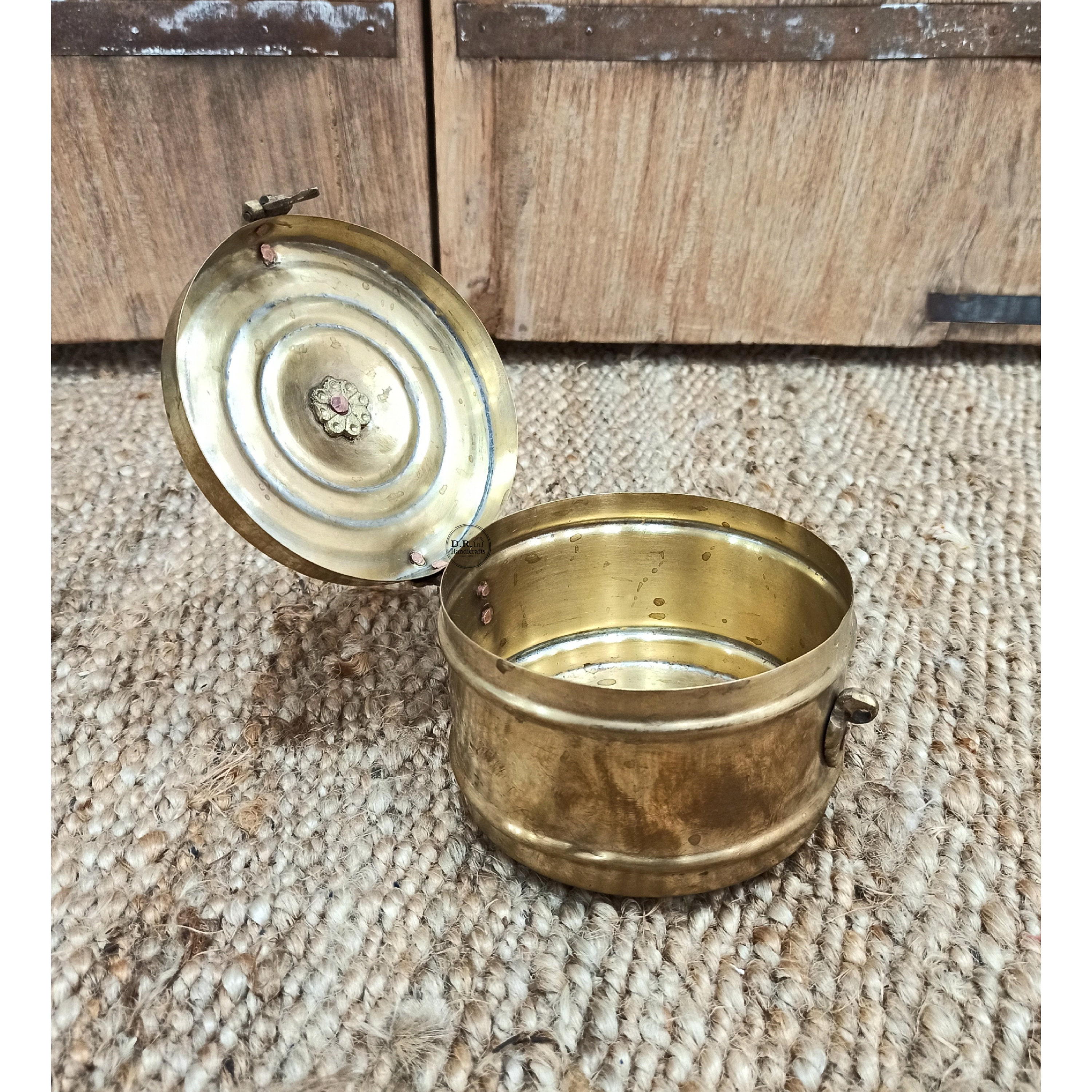 Indian Antique Brass Tiffin Box Vintage Chapati Box Old Jwellery Box ...