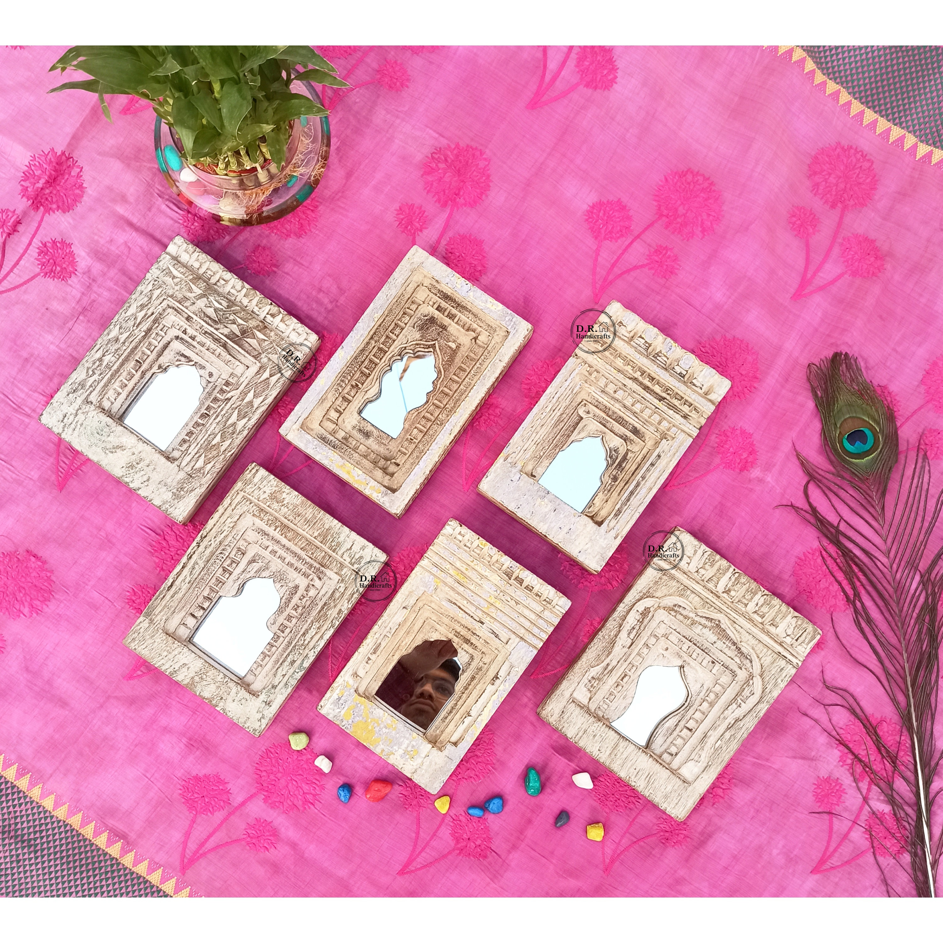 Indian Wooden Carved Wall Hanging Temple Mirror Frame set of 6 / Wall ...