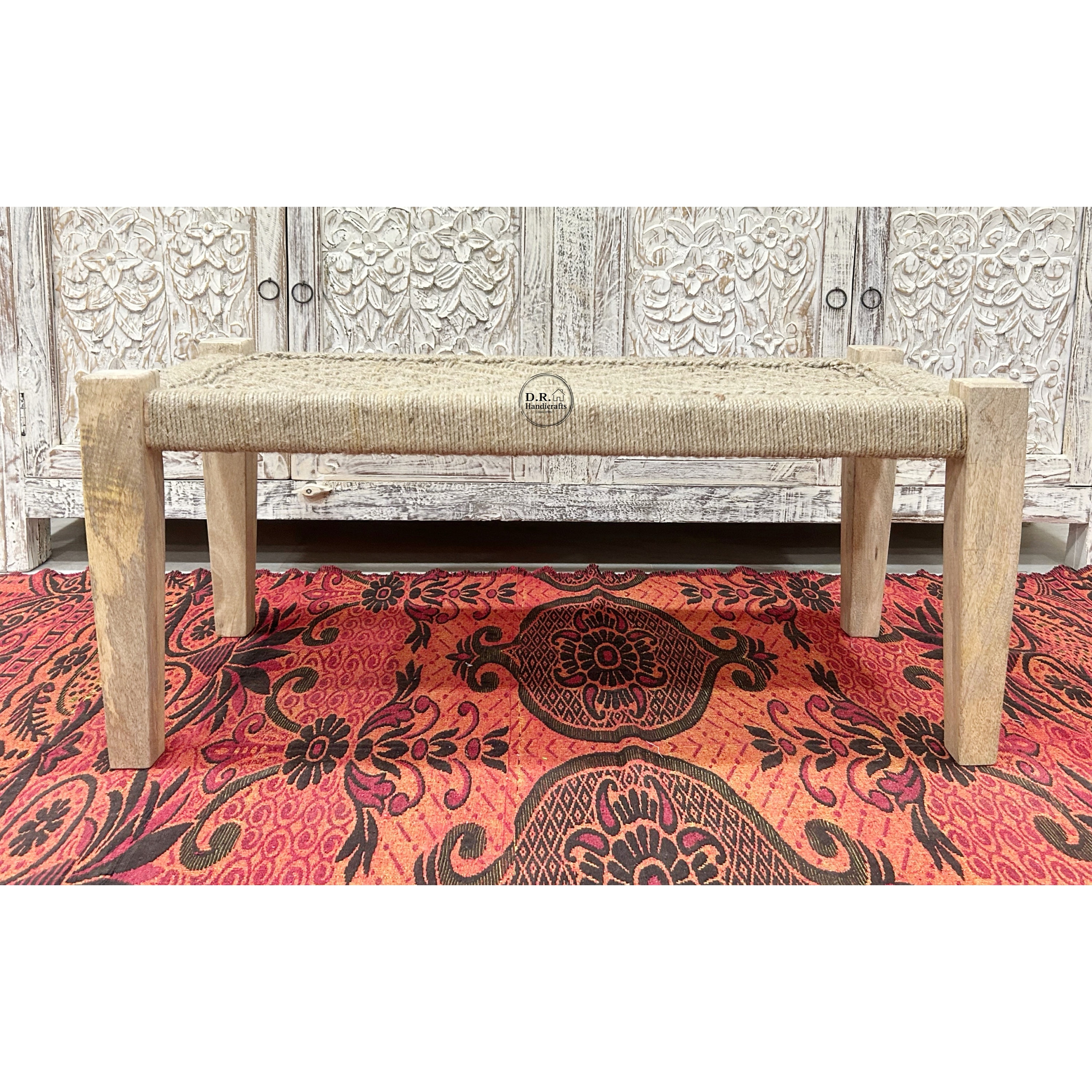 Indian Wooden Handmade Village Charpai Bench With Jute Rope Traditional ...