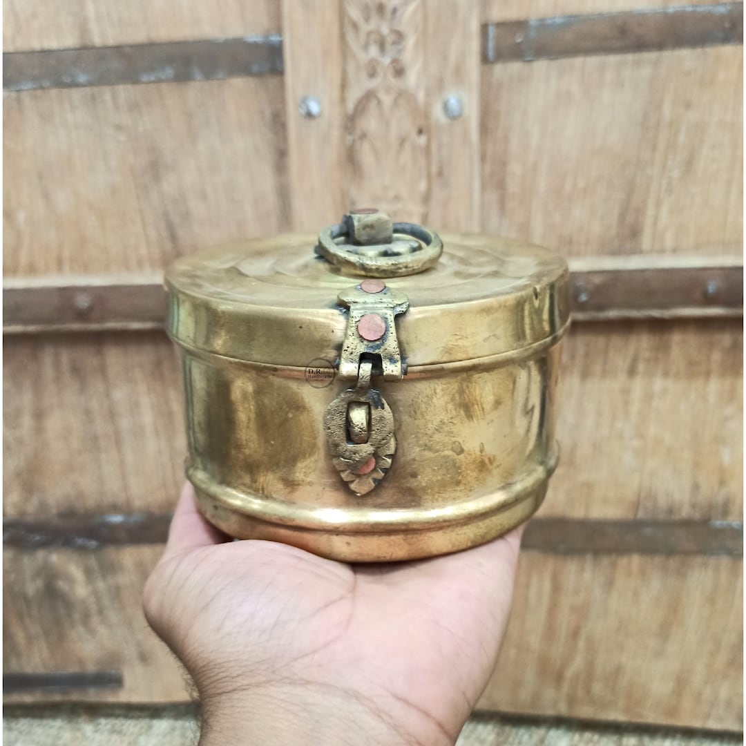 Indian Antique Brass Tiffin Box Vintage Chapati Box Old Jwellery Box ...