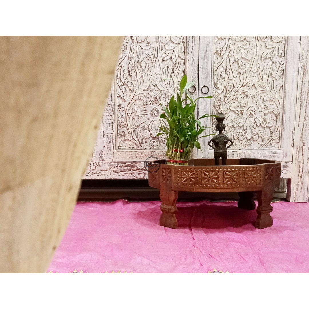 Indian Wooden Carved Chakki Table / Wooden Coffee Table Mango Wood ...