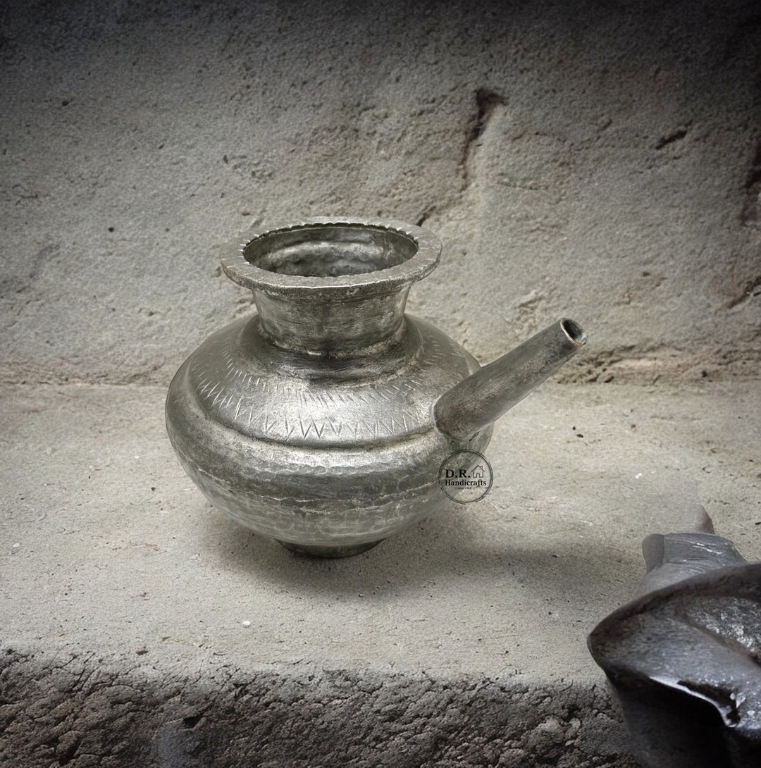 Vintage Brass Water Pot With Silver Polish Antique Indian Kamandal Old ...