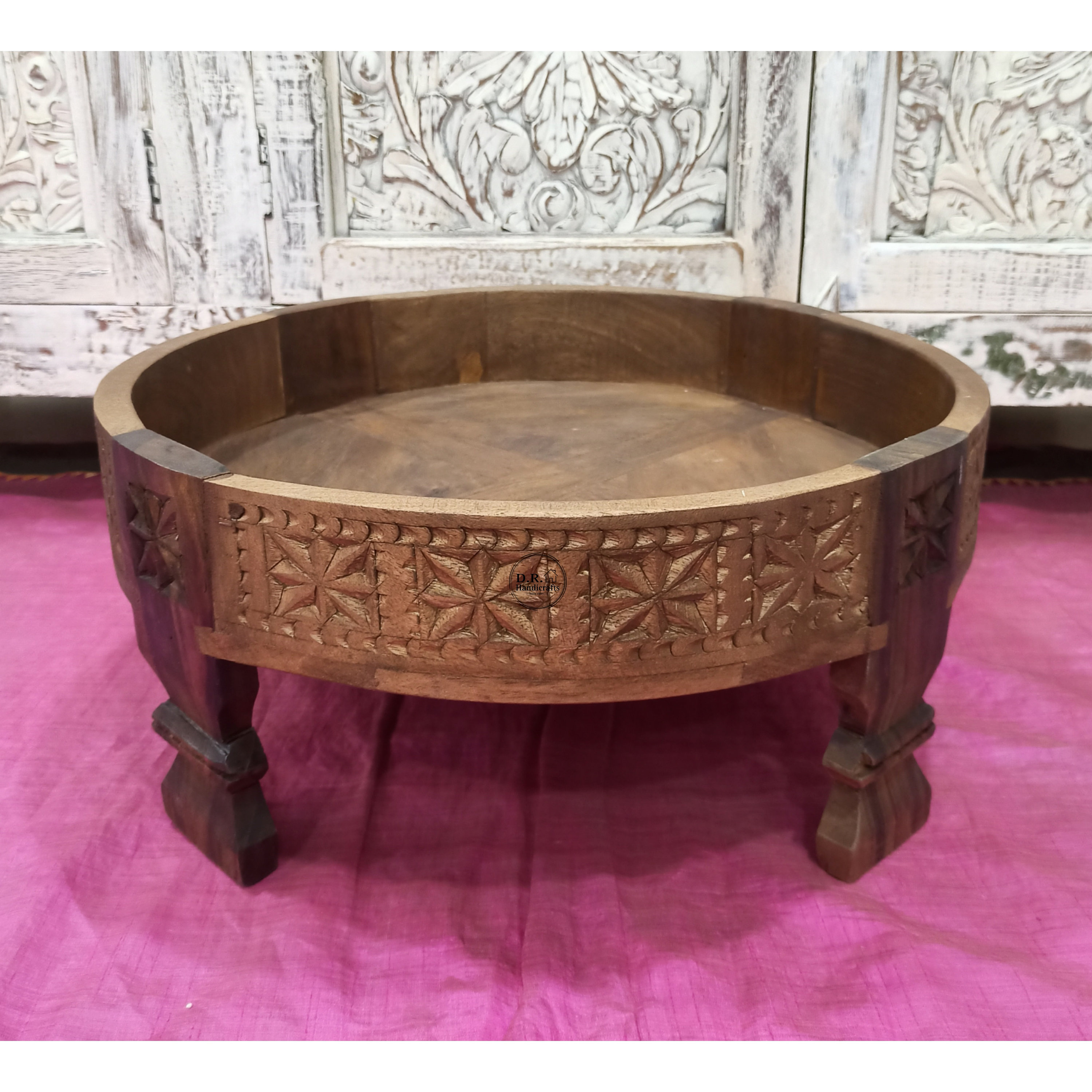 Indian Wooden Carved Chakki Table / Wooden Coffee Table Mango Wood ...