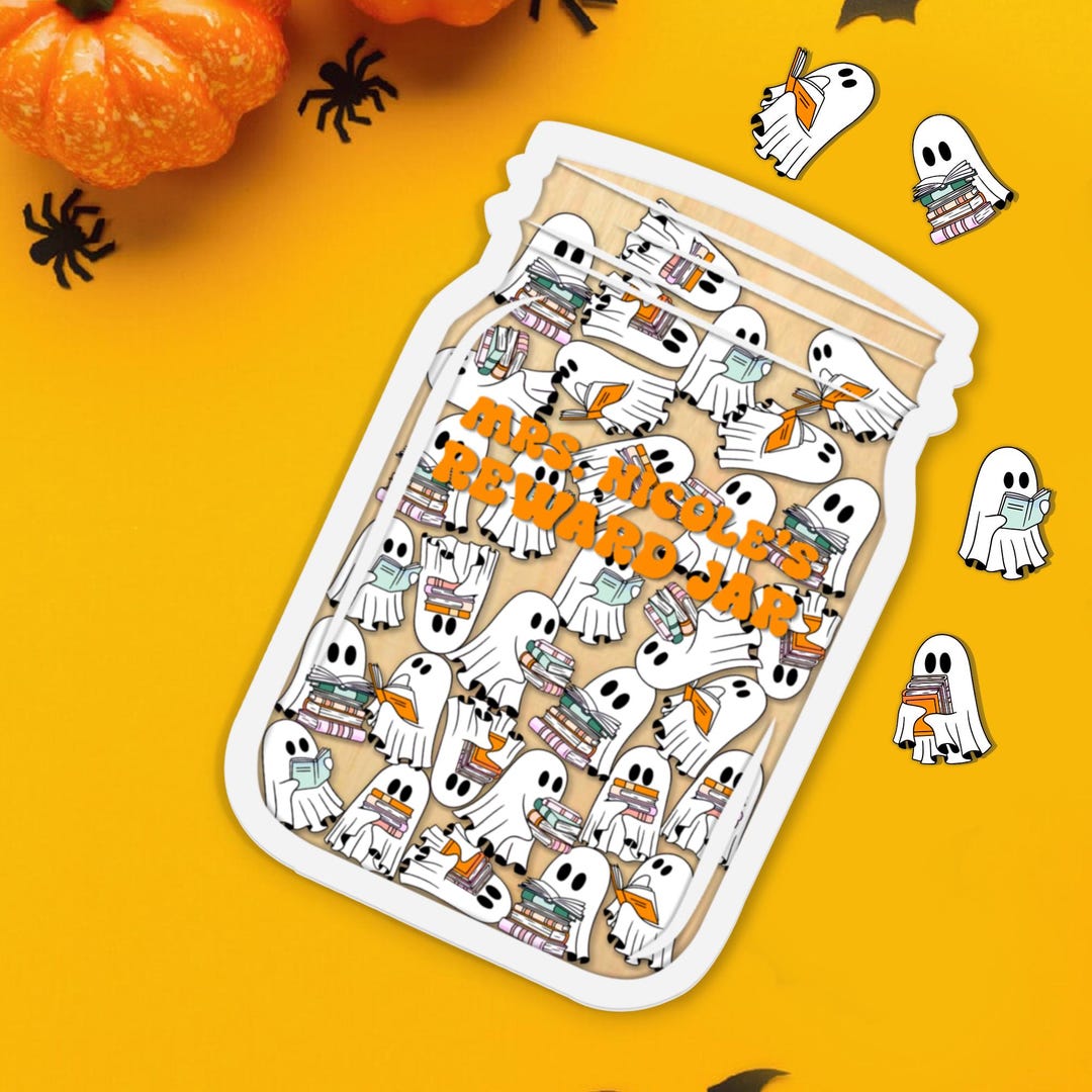 Personalized Cute Ghost Halloween Reward Jar, Custom Boo and Book ...
