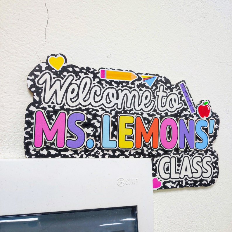 Custom Teacher Notebook Door Corner Sign, Personalized Teacher Name ...