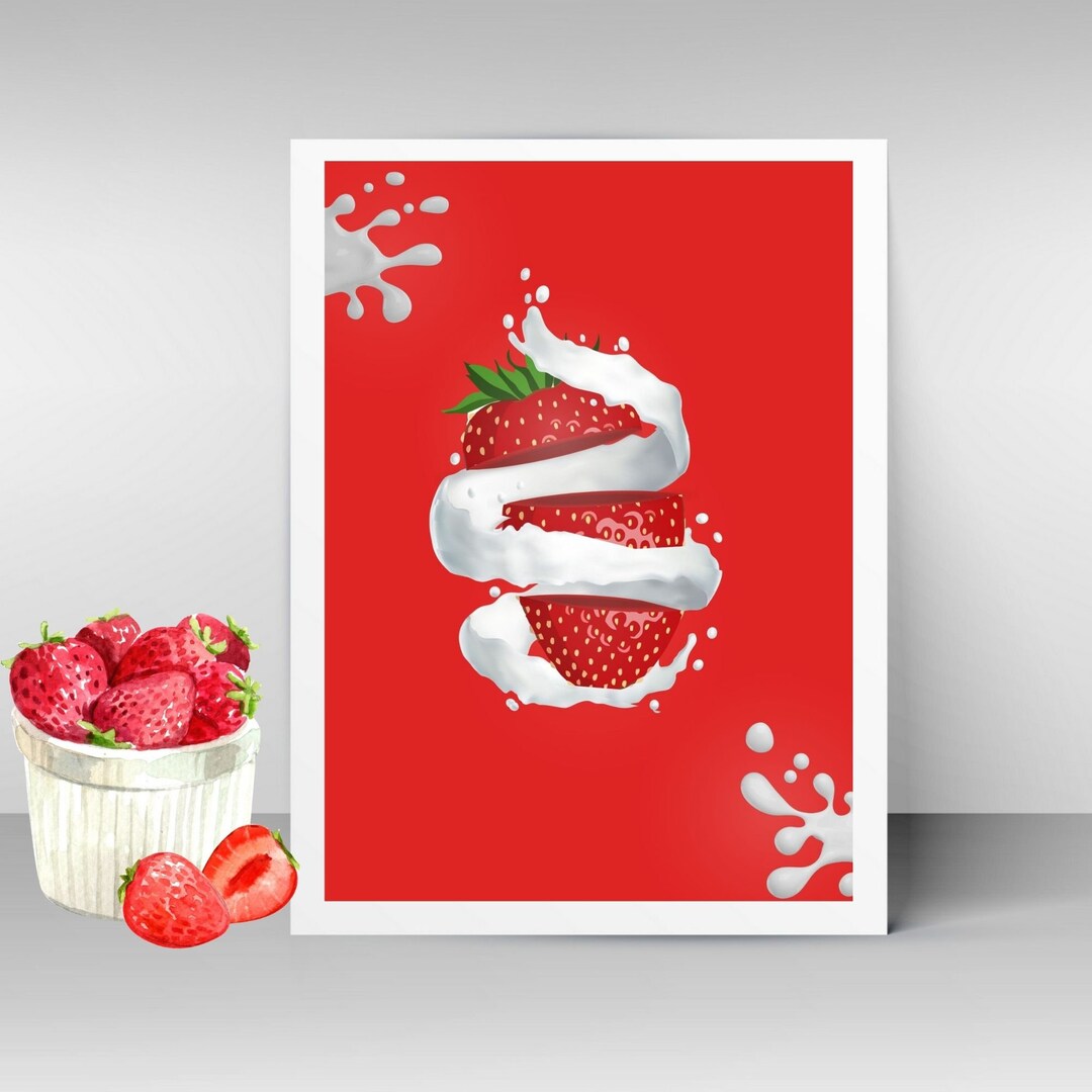 Strawberries Wall Art, Strawberry Poster Kitchen Decor, Funky Fruit ...