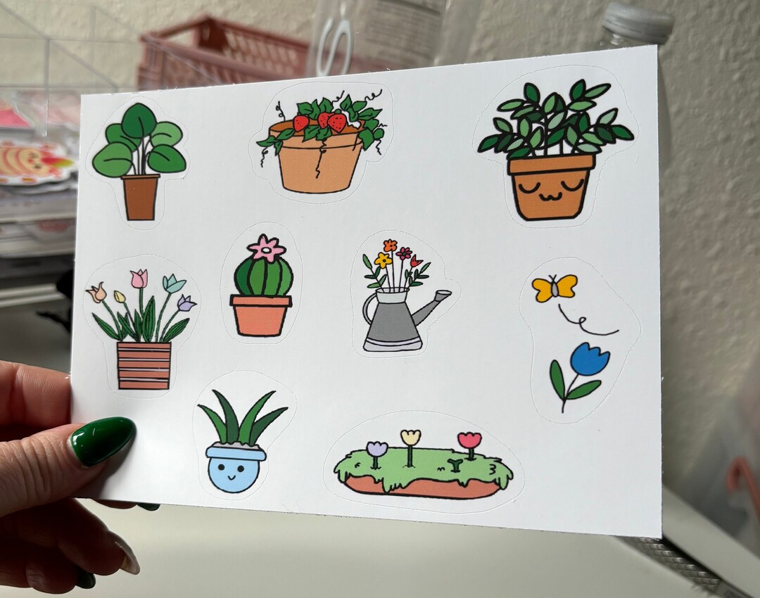 Kawaii Garden Sticker Sheets, Kawaii Journaling Stickers, Writeable ...