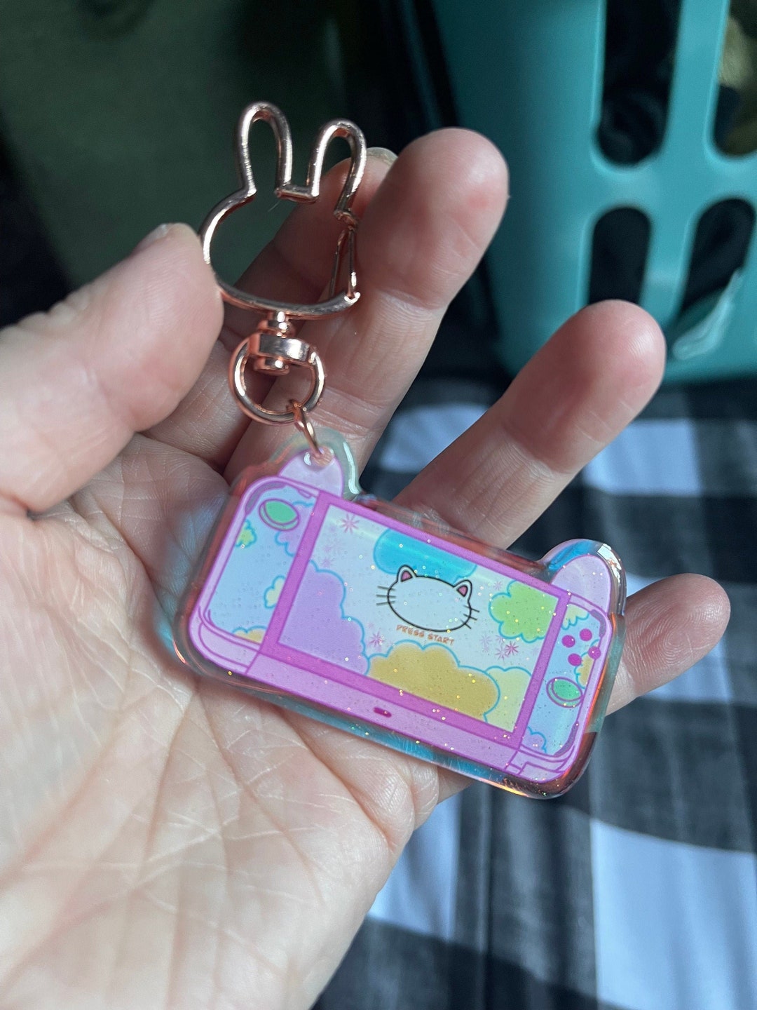 Kitty Controller Glitter Keychain, Controller Kawaii Keychain, Chibi ...