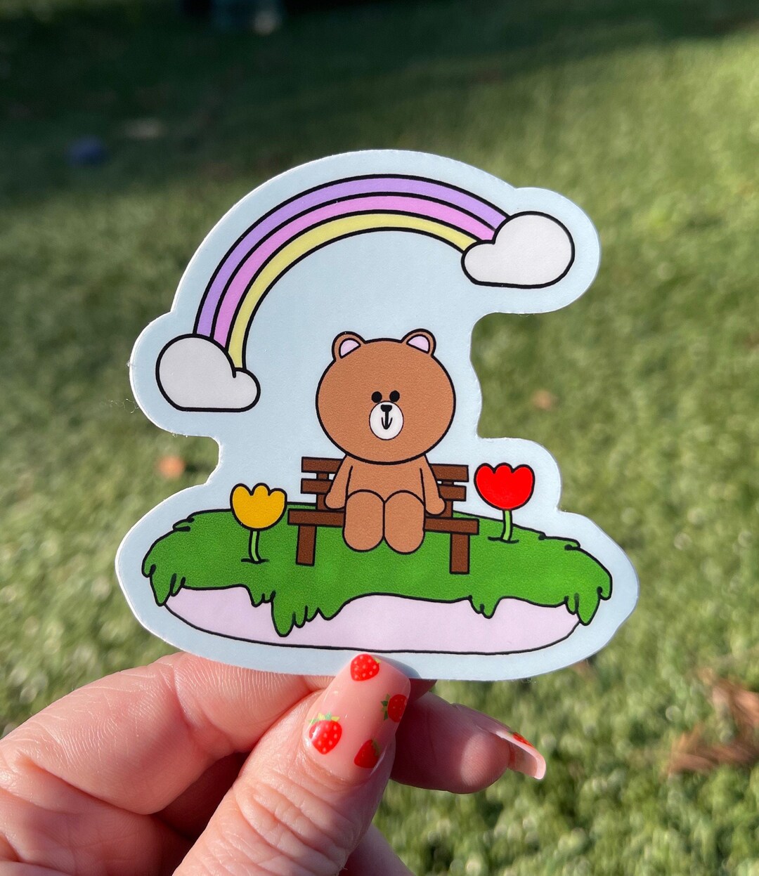 Rainbow and Bear Sticker, Chibi Kawaii Sticker, Kawai Bear Sticker, Cute Rainbow Bear Sticker ...