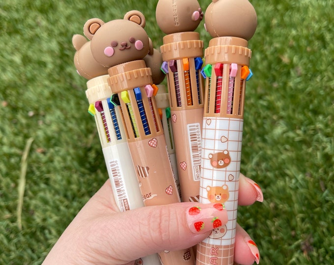 Kawaii Bear Pen, Cute Bear Pen, Kawaii Pens, Kawaii Pen, Multicolored Pens, Kawaii Click Pen ...