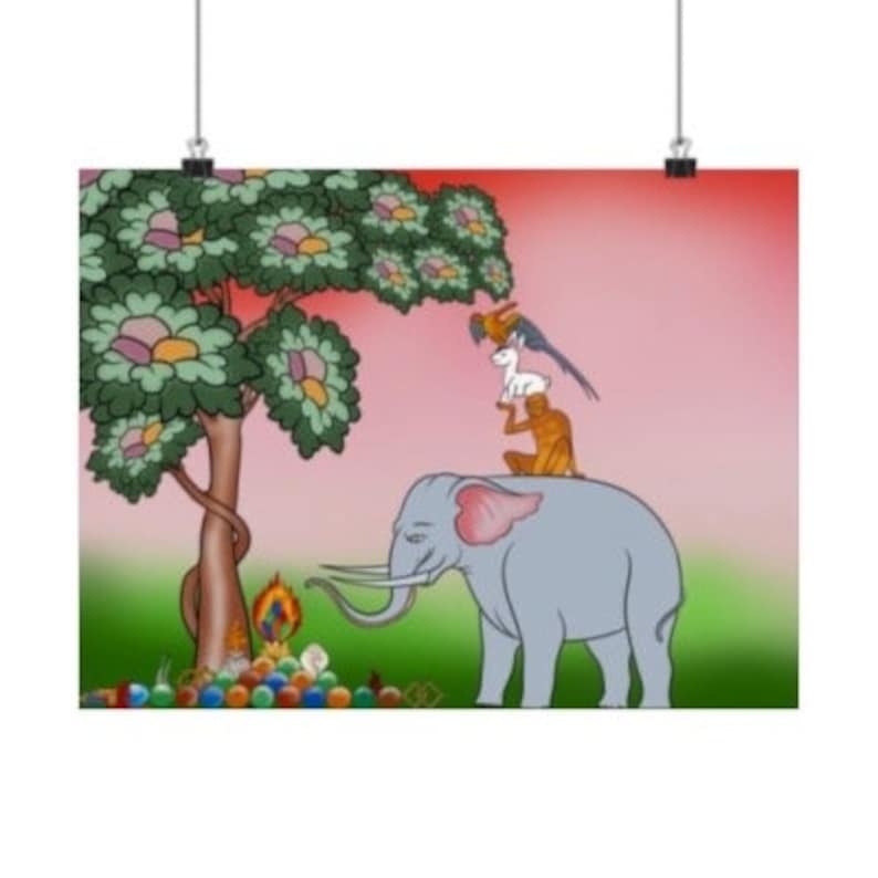 Buddhist Wall Hanging Art | the Four Harmonious Friends Thangka ...