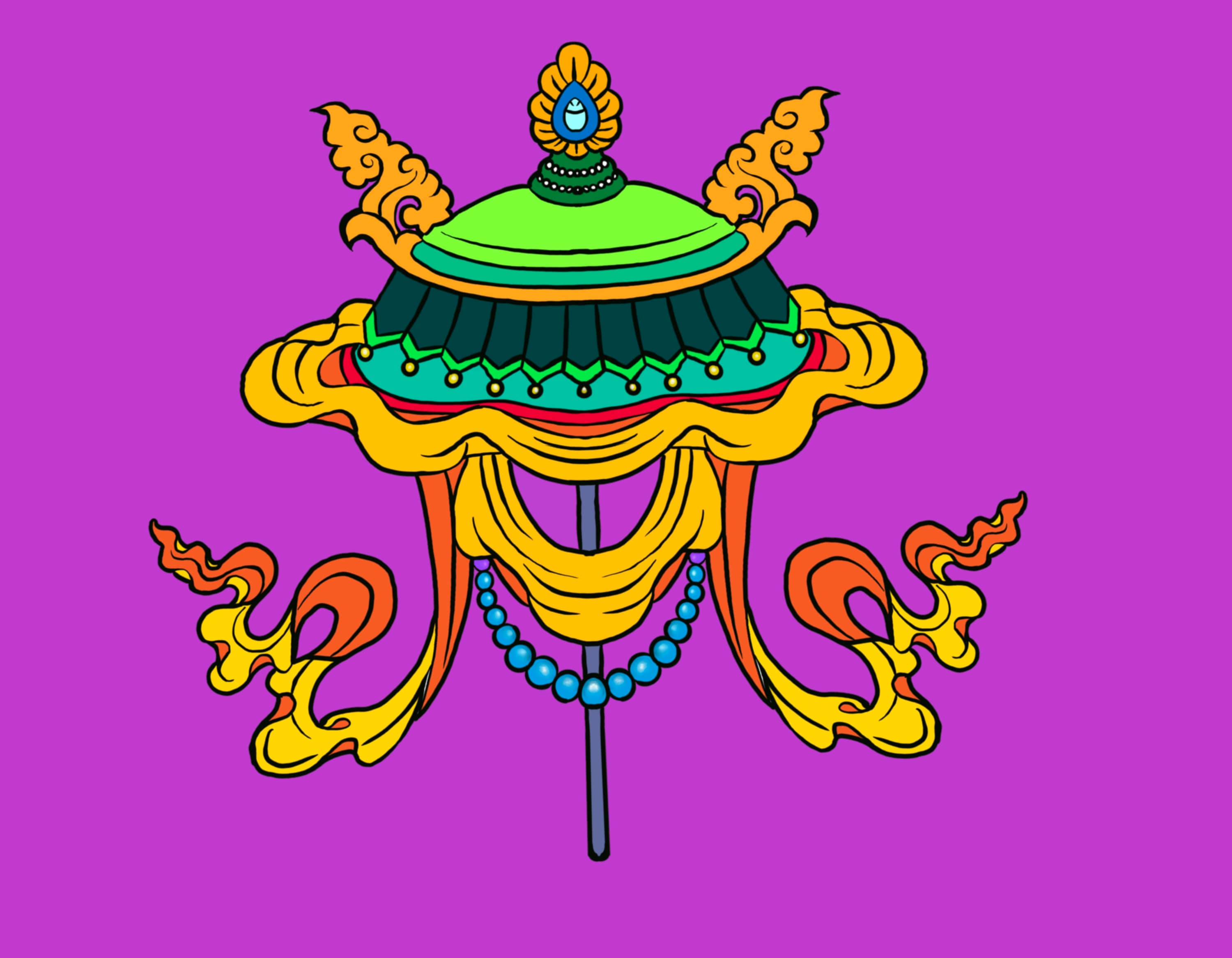 Tibetan Art, 8 Auspicious Symbols, Conch Shell, Dharma Wheel,endless ...