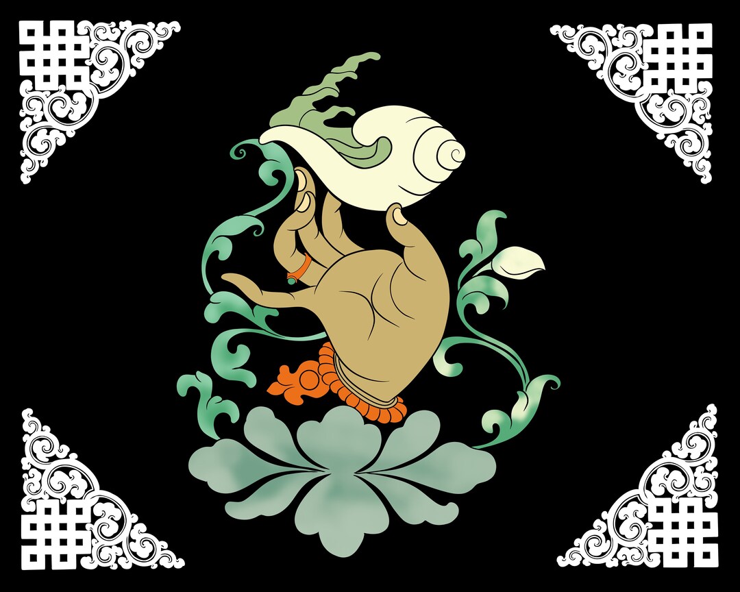 Thangka Hand-painted DIY Black-line Drawing Treasure Conch Buddha Hand ...