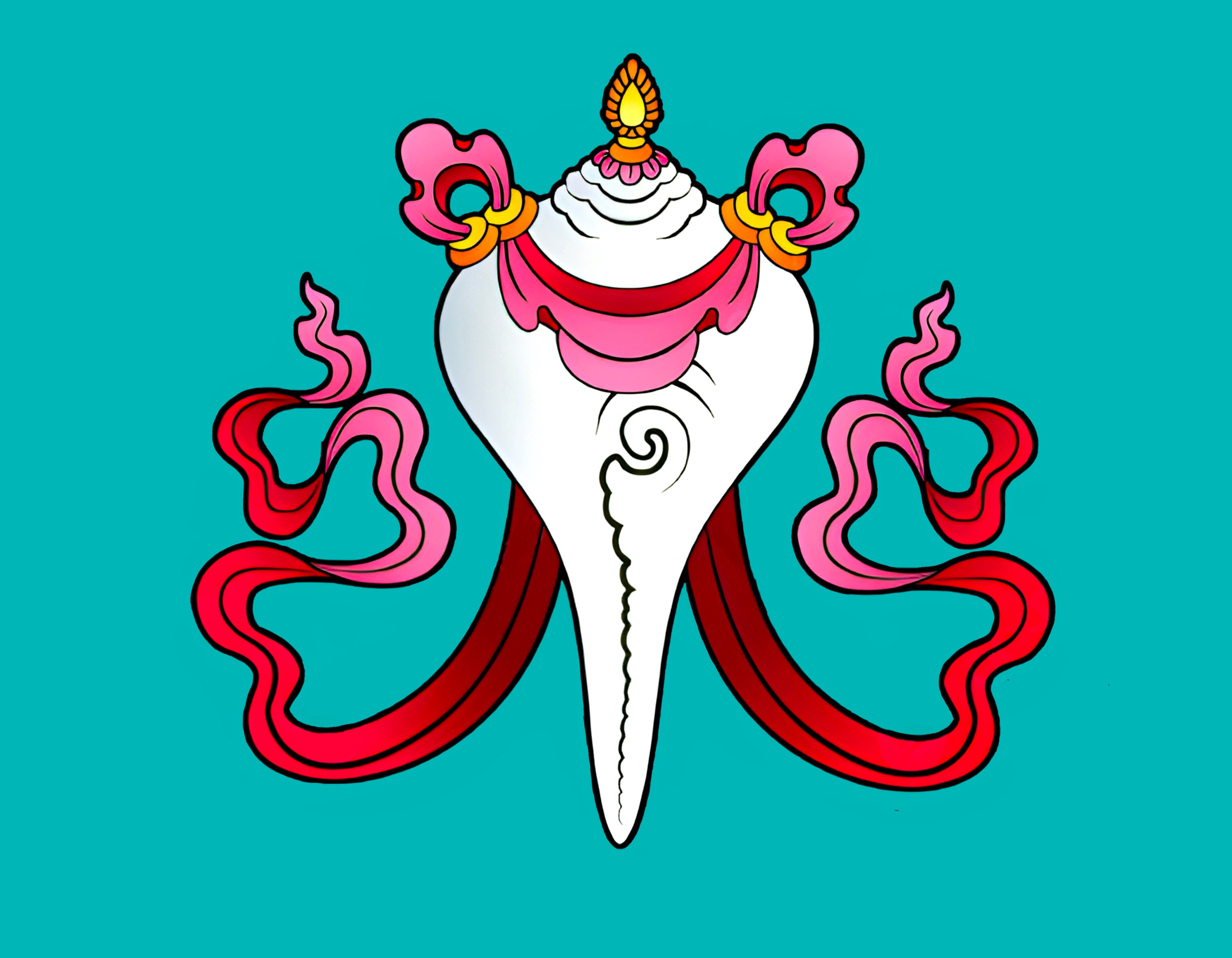 Tibetan Art, 8 Auspicious Symbols, Conch Shell, Dharma Wheel,endless ...