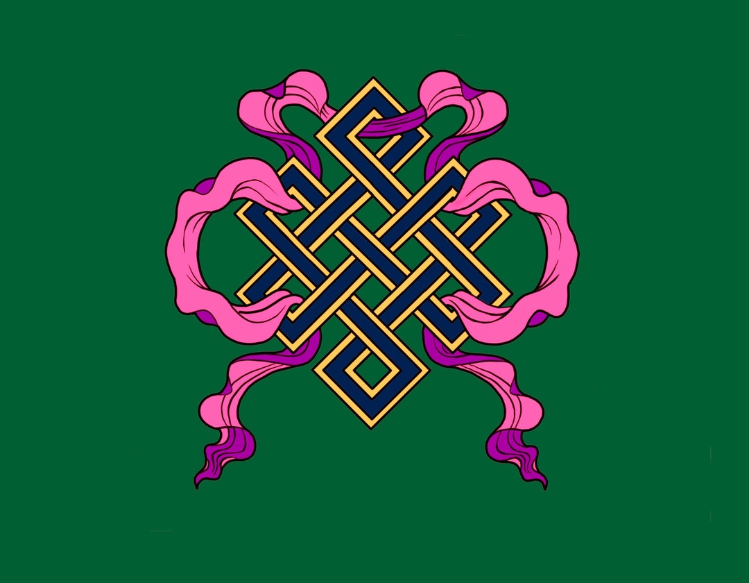 Tibetan Art, 8 Auspicious Symbols, Conch Shell, Dharma Wheel,endless ...