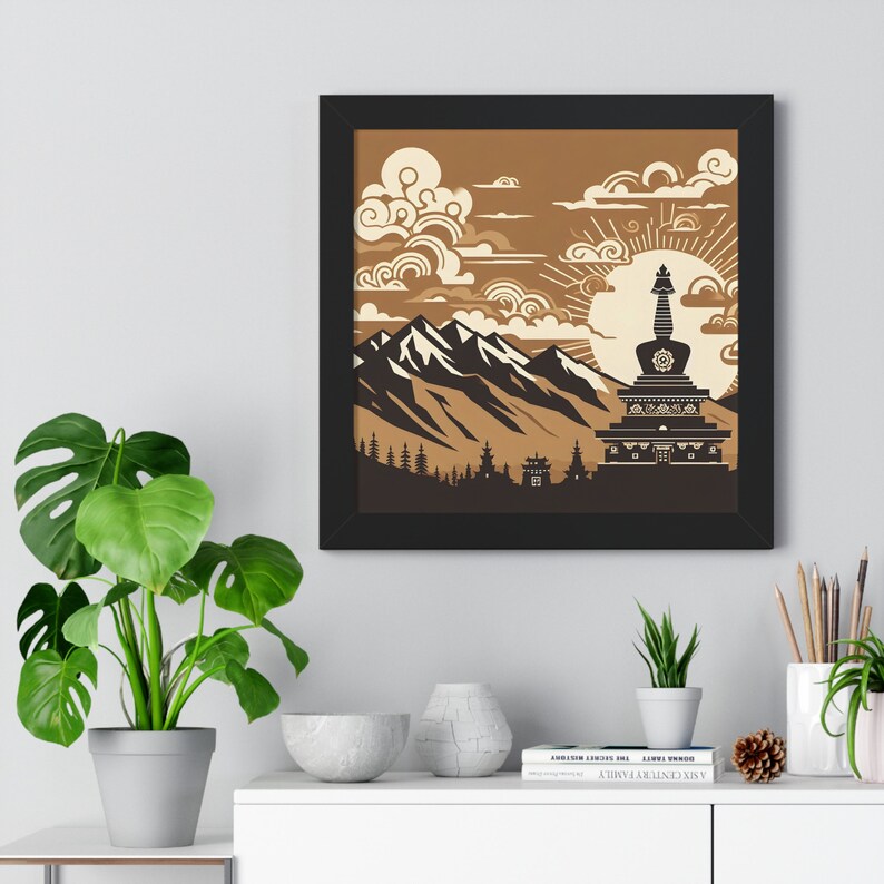 Tibetan Elements With the Sun Rising Behind Mountains / Digital Art - Etsy