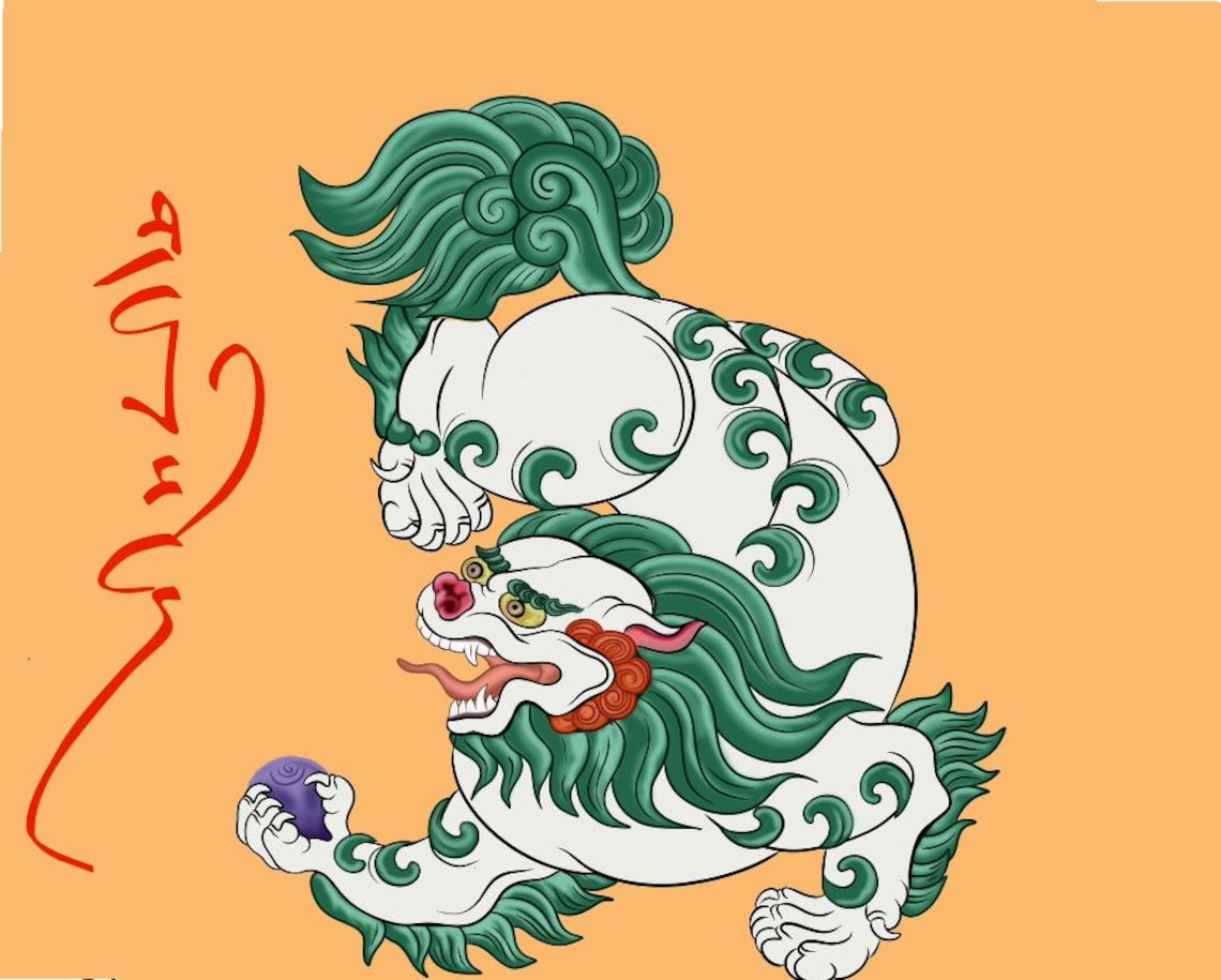 Tibetan Wall Art, Snow Lion Digital Artwork , Home Decor Gift ...