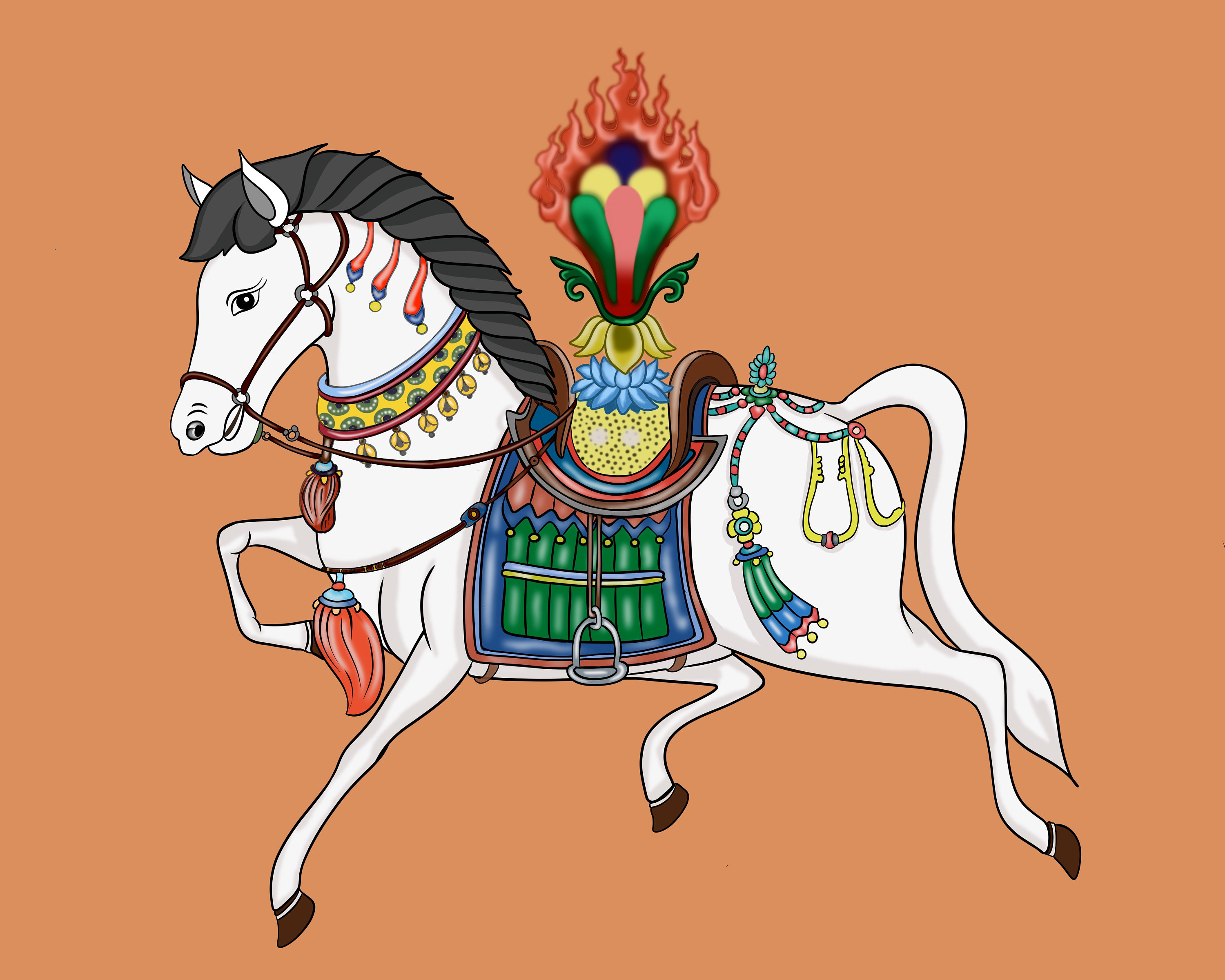 Tibetan Wind Horse for Good Luck Digital Print Illustration/ Thangka ...