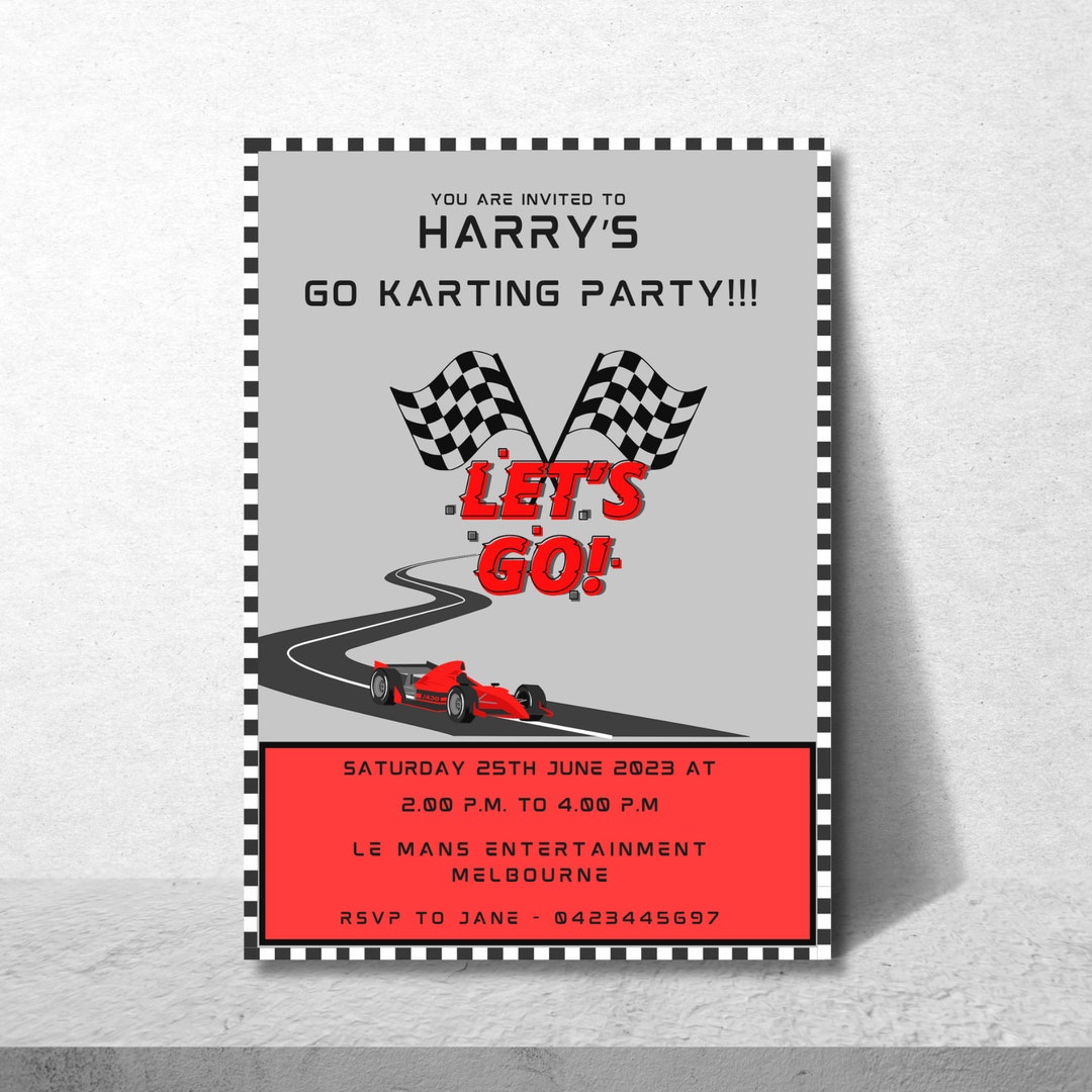 Go Kart Birthday Invitation Editable Go Kart Party Invite for Boys ...