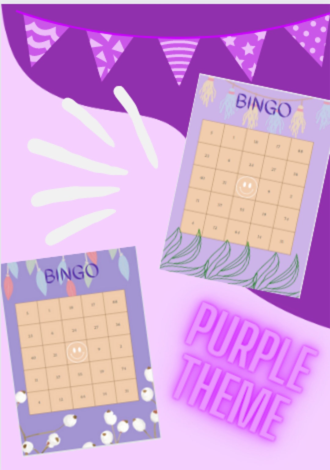 Pack of 4 PURPLE BINGO CARDS Aesthetic Digital Printable - Etsy