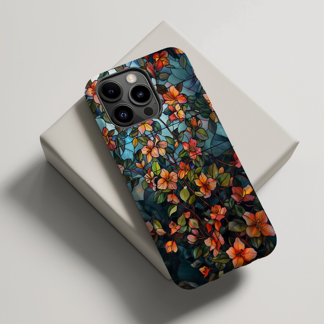 Stained Glass Honeysuckle Phone Case Mosaic Wildflower Summer Phonecase Boho Aesthetic iPhone 16 ...