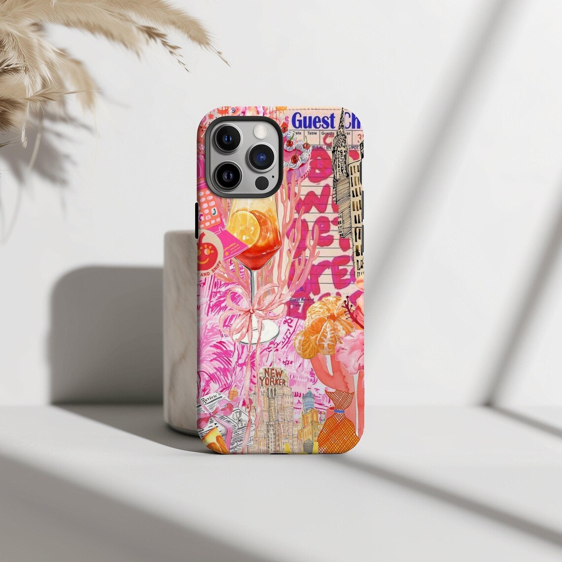 Vintage Martini Collage Cocktail Art Phone Case Lucky Girl Coquette ...