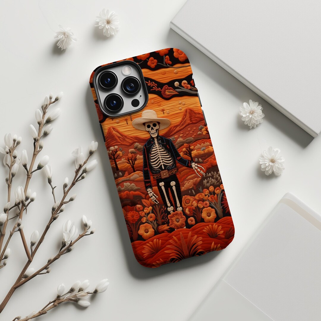 Country Skeleton 3d Embroidered Phone Case Unique Goth Aesthetic iPhone ...
