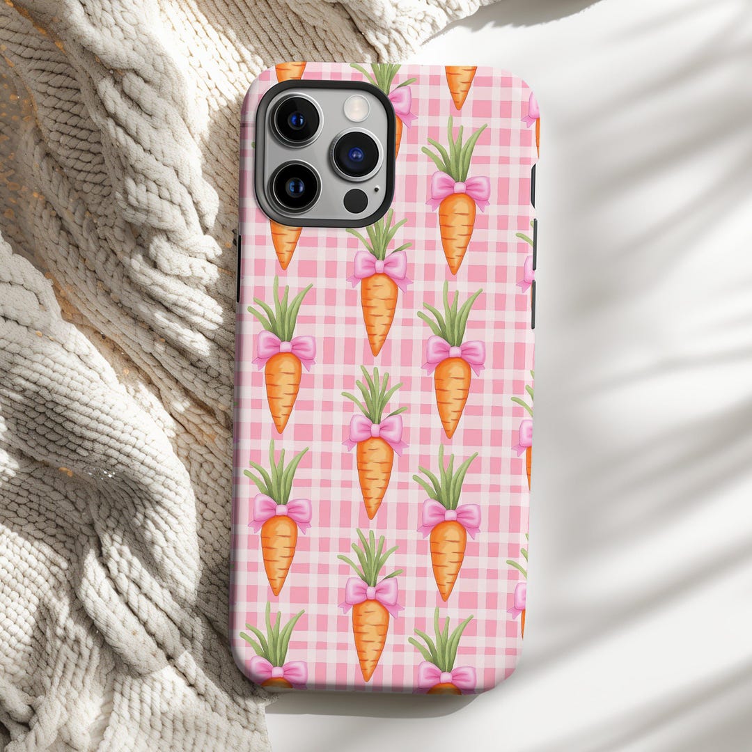 Dainty Cute Pink Easter Phone Case, Coquette Easter Bow Case, Gingham ...