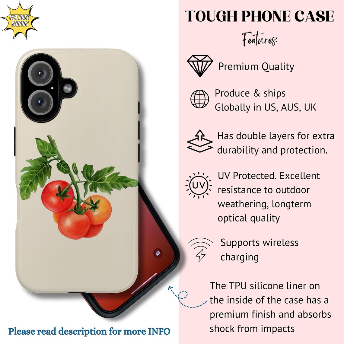 Tomato Phone Case, Tomato Painting Cute Case Garden Lover Custom Trendy ...